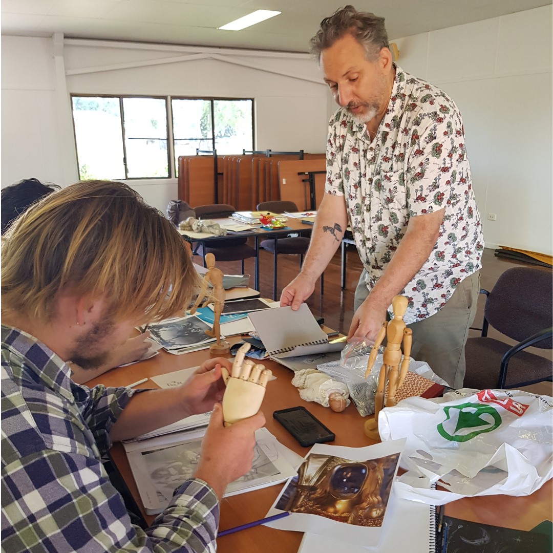 Above (left): Artist Georgie Pinn working with students on digital ...